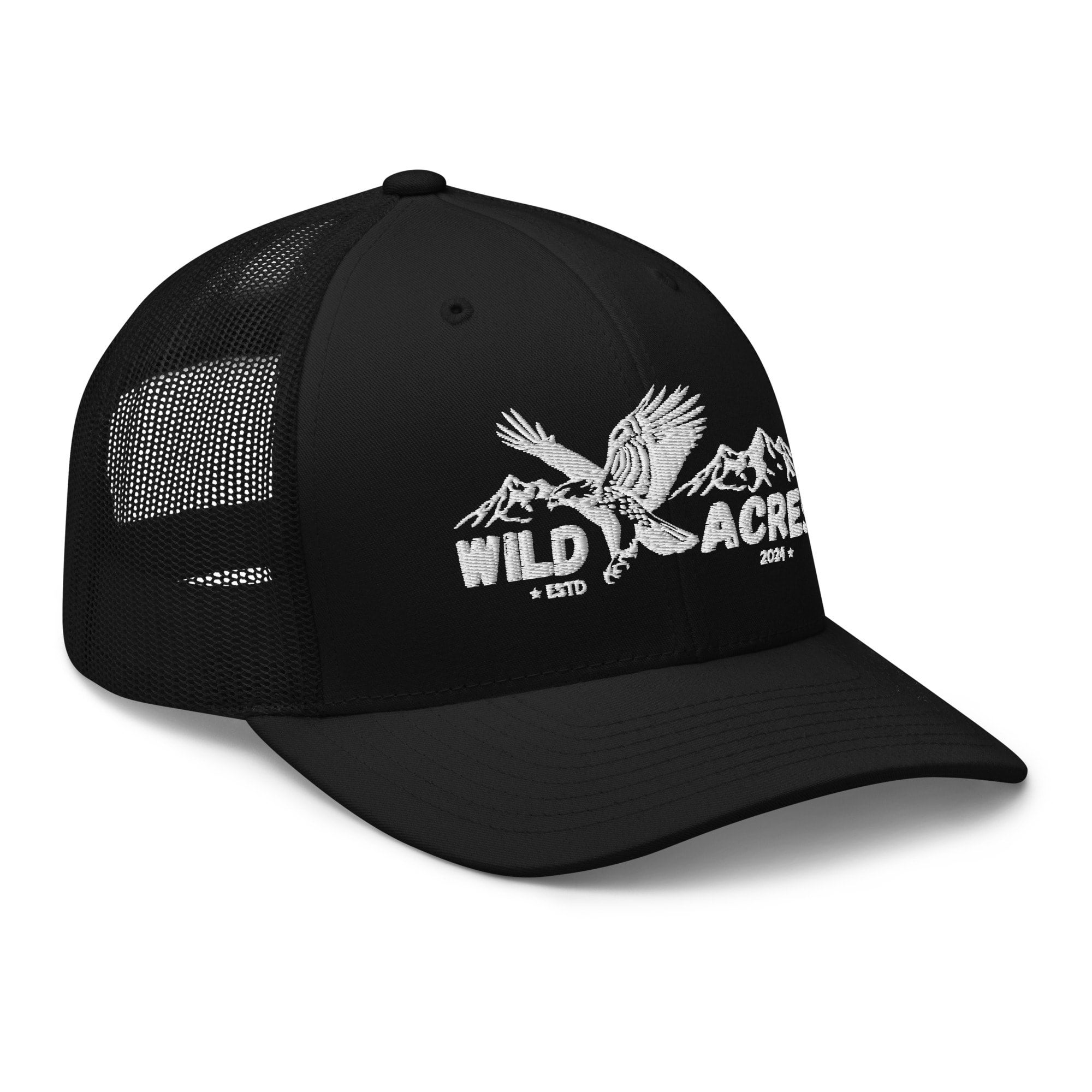 Wild Acres Retro Trucker Cap White Logo - Black | WILD ACRES CLOTHING CO