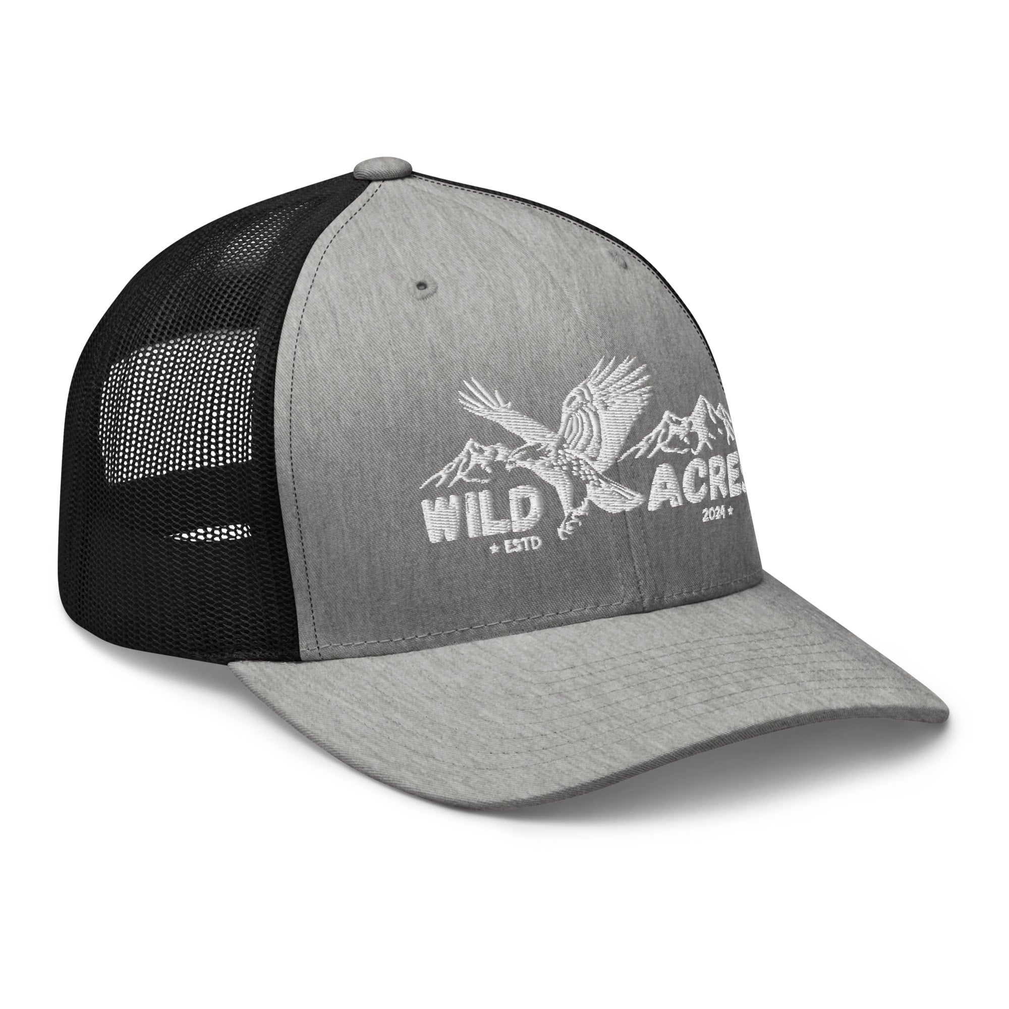 Wild Acres Retro Trucker Cap White Logo - Heather & Black | WILD ACRES ...