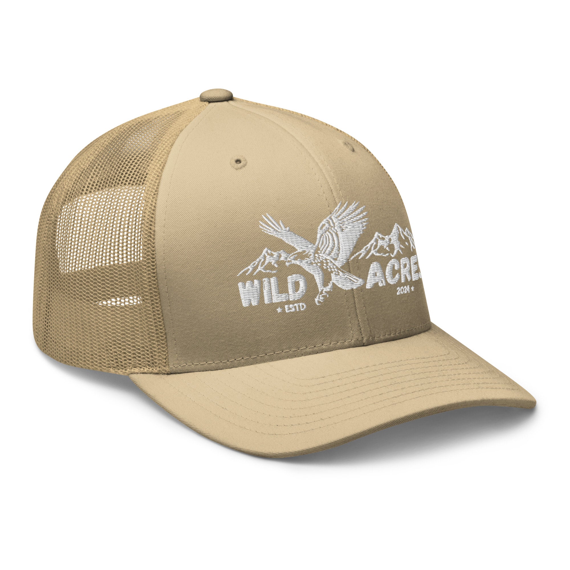 Wild Acres Retro Trucker Cap White Logo - Khaki | WILD ACRES CLOTHING CO